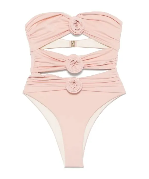 LA REVECHE Floral Embellished Cut-out One-piece Swimsuit - Nude
