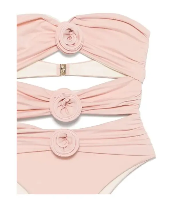 LA REVECHE Floral Embellished Cut-out One-piece Swimsuit - Nude
