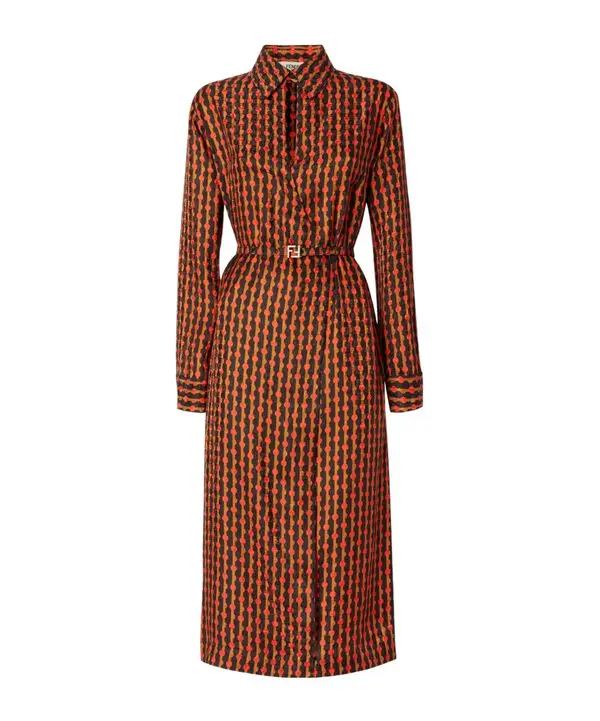 Fendi Geometric Polka Dot Silk Jacquard Dress - Red