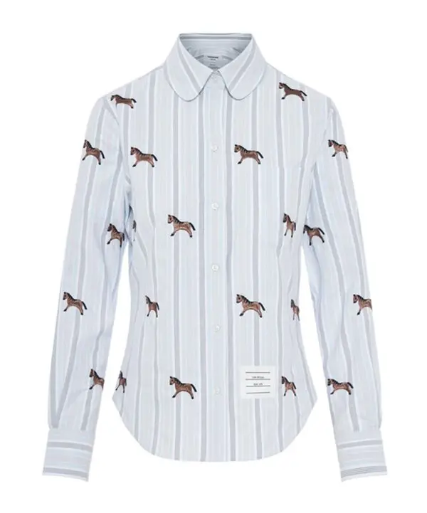 Thom Browne Horse-embroidered Striped Shirt - Medium Blue