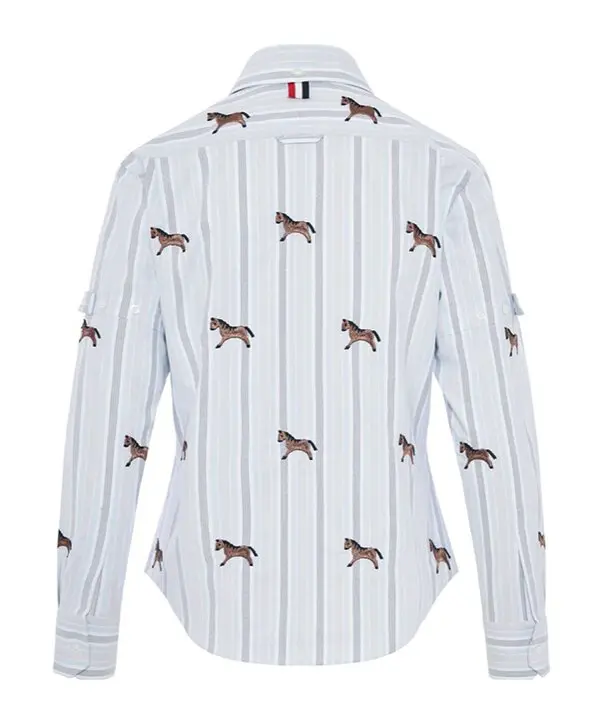 Thom Browne Horse-embroidered Striped Shirt - Medium Blue