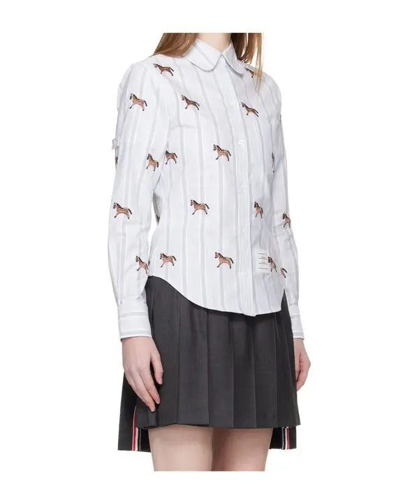 Thom Browne Horse-embroidered Striped Shirt - Medium Blue