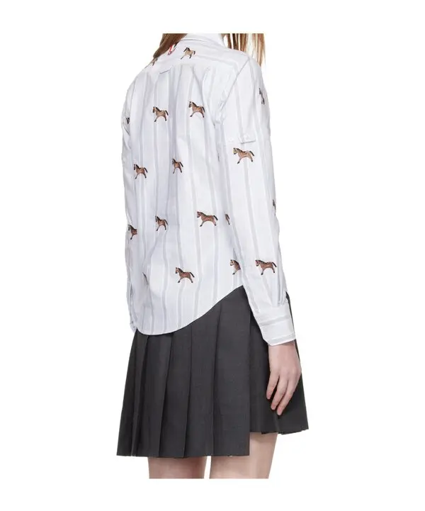 Thom Browne Horse-embroidered Striped Shirt - Medium Blue