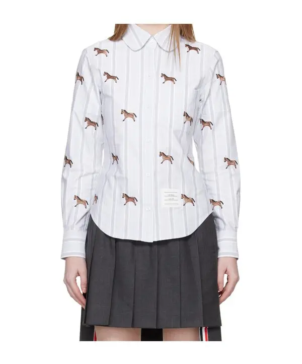 Thom Browne Horse-embroidered Striped Shirt - Medium Blue