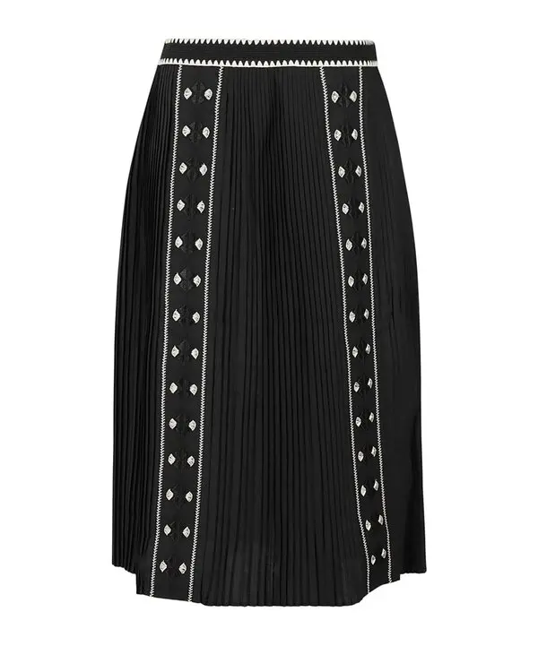 Ulla Johnson Embroidered Pleated Midi Skirt