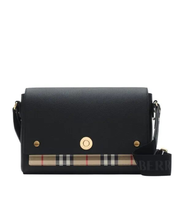 Burberry Note Checked Shoulder Bag - Black