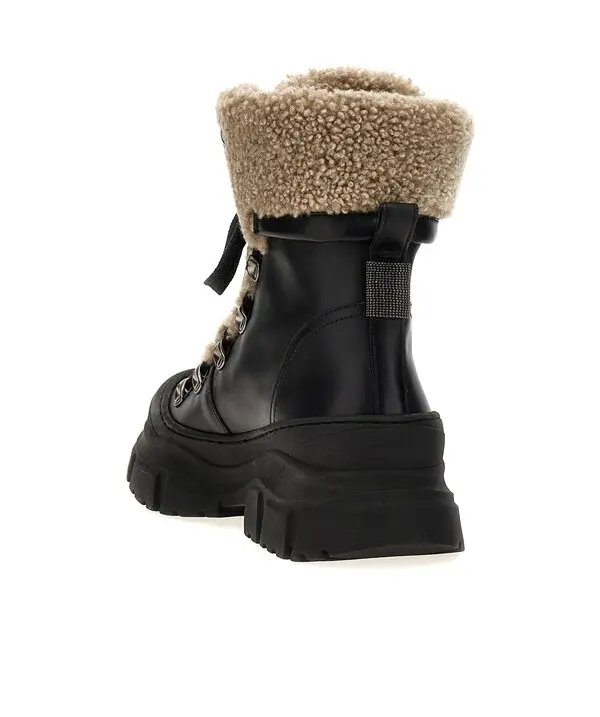 Brunello Cucinelli Round Toe Lace-up Ankle Boots