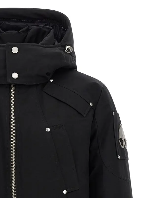 Moose Knuckles Hooded Down Jacket With Logo Detailing - Black