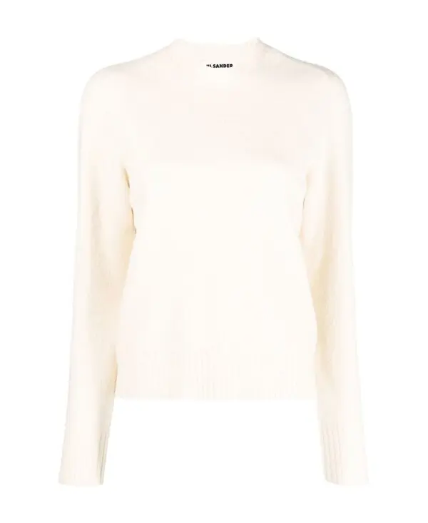 JIL SANDER Crew Neck Sweater With Rib Details - White