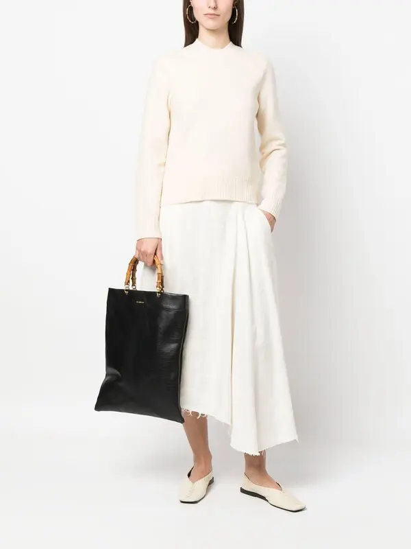 JIL SANDER Crew Neck Sweater With Rib Details - White