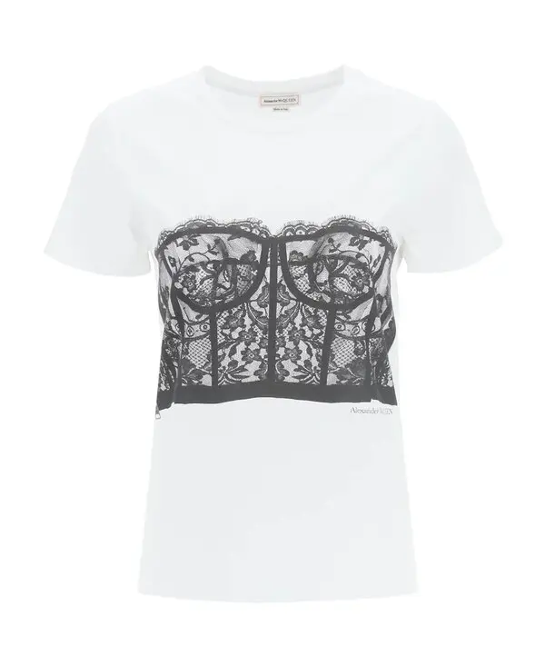 Alexander McQueen Printed Bustier T-shirt - White
