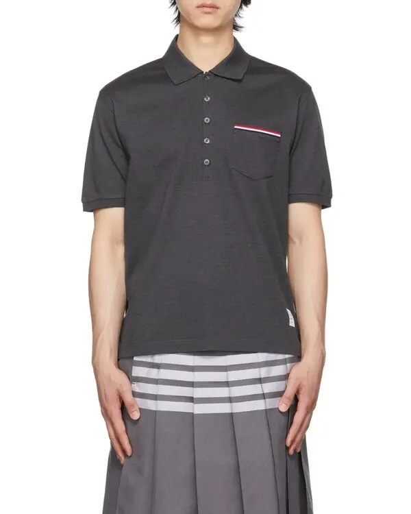 Thom Browne Rwb Trim Pocket Patch Polo Shirt - Dark Gray