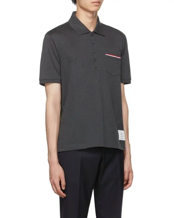 Thom Browne Rwb Trim Pocket Patch Polo Shirt - Dark Gray