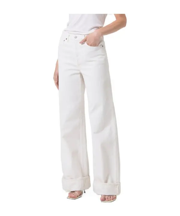 AGOLDE Dame High-rise Wide-leg Jeans - Eggshell Warm White