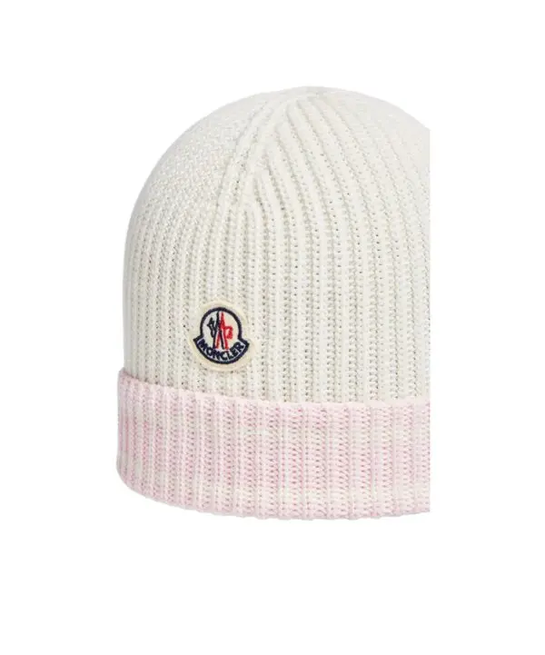 Moncler Logo Patch Knitted Beanie - White