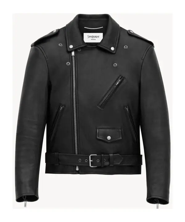 Saint Laurent Zip Detailed Belted Biker Jacket - Black