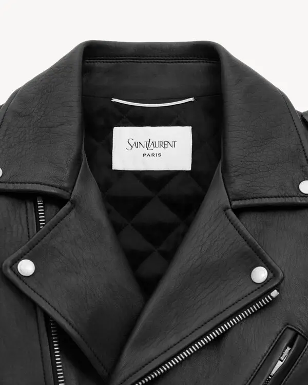 Saint Laurent Zip Detailed Belted Biker Jacket - Black