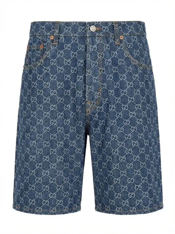 Gucci Low Waist Gg Denim Jacquard Shorts