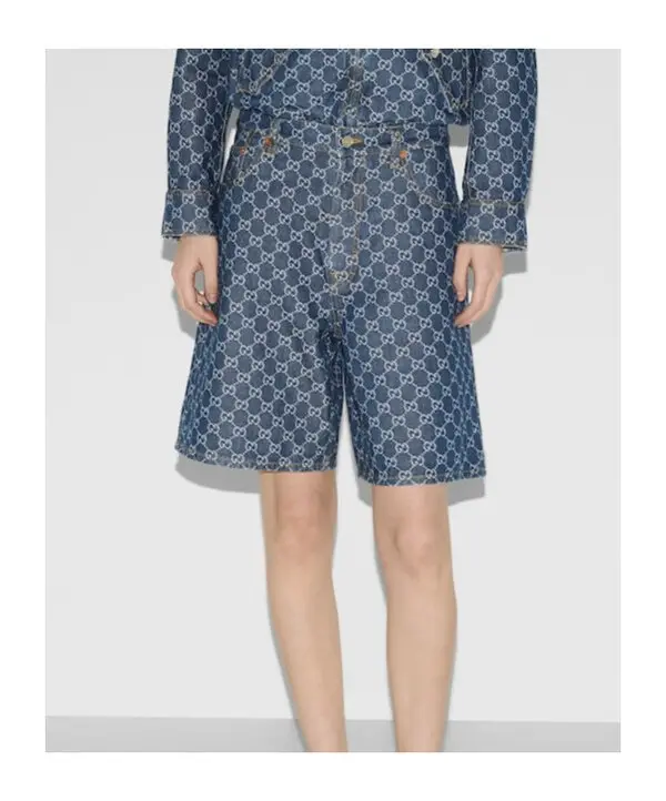 Gucci Low Waist Gg Denim Jacquard Shorts