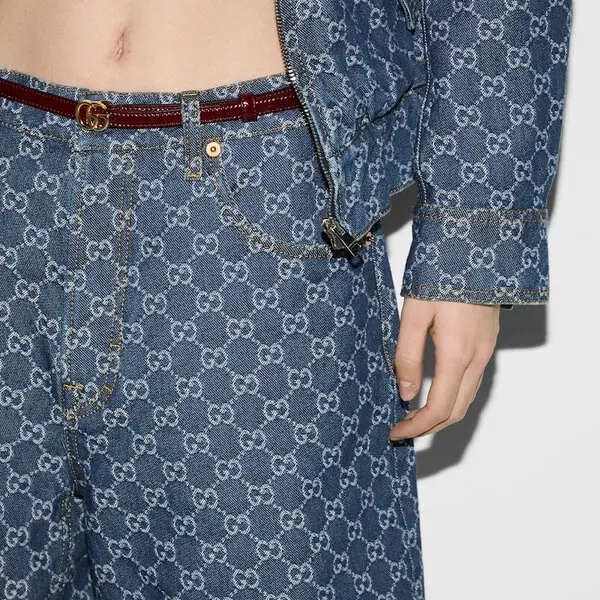 Gucci Low Waist Gg Denim Jacquard Shorts
