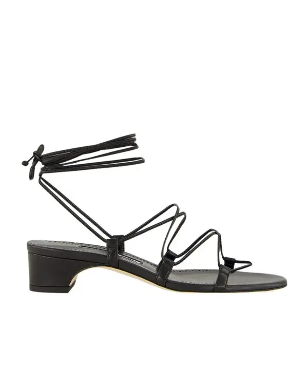 Manolo Blahnik Strappy Slingback Sandals With Tie Fastening - Black