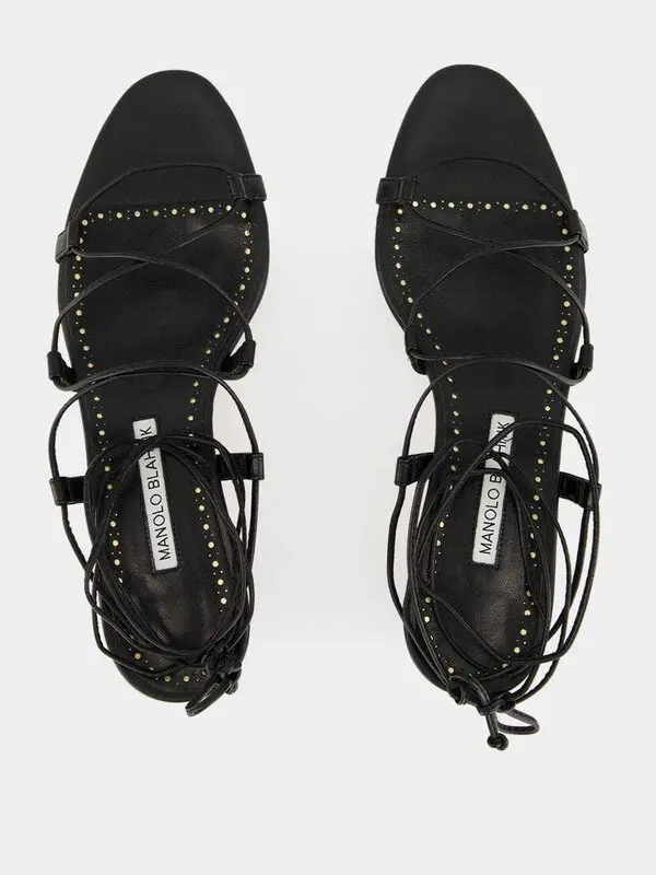 Manolo Blahnik Strappy Slingback Sandals With Tie Fastening - Black