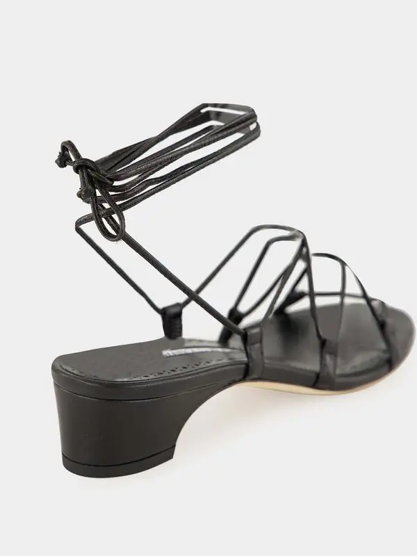 Manolo Blahnik Strappy Slingback Sandals With Tie Fastening - Black