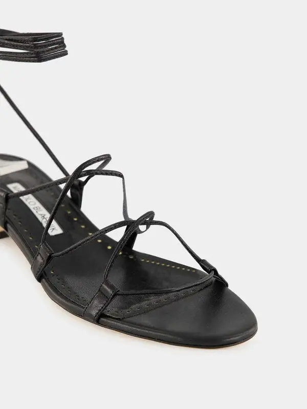 Manolo Blahnik Strappy Slingback Sandals With Tie Fastening - Black