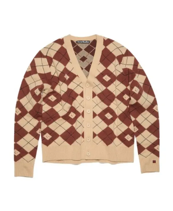 Acne Studios Logo-appliqué Diamond-pattern Cardigan - Nude