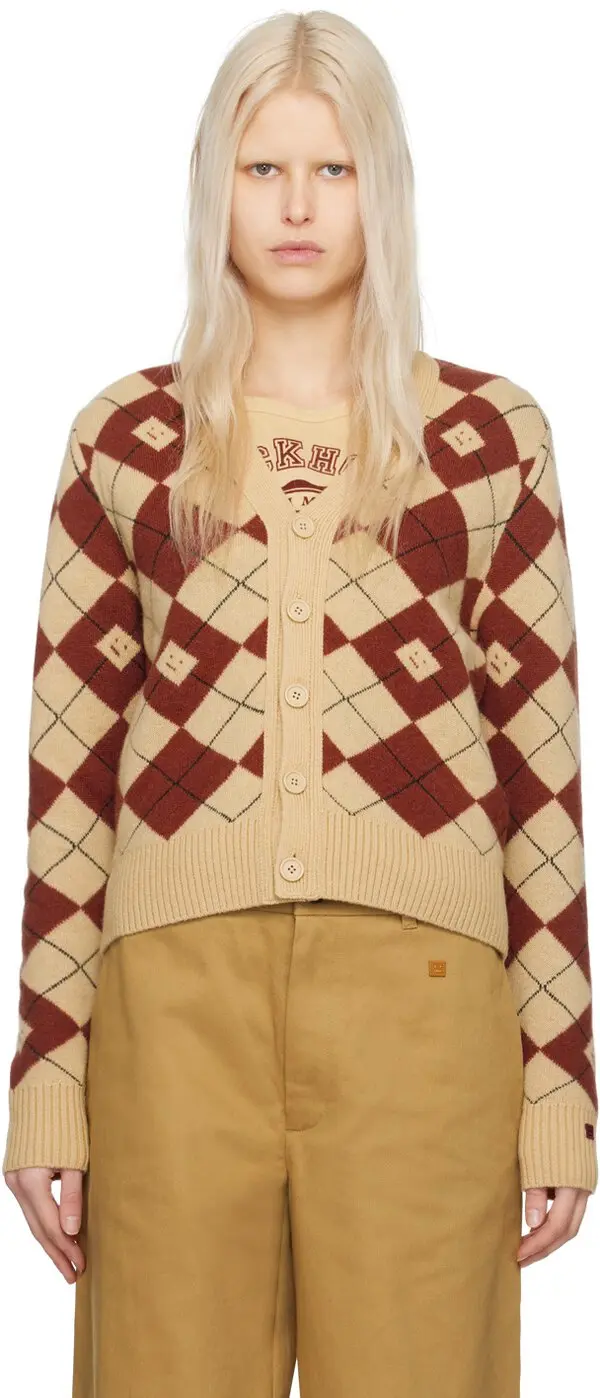 Acne Studios Logo-appliqué Diamond-pattern Cardigan