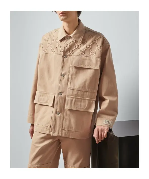 Gucci Gg Detail Denim Jacket - Nude