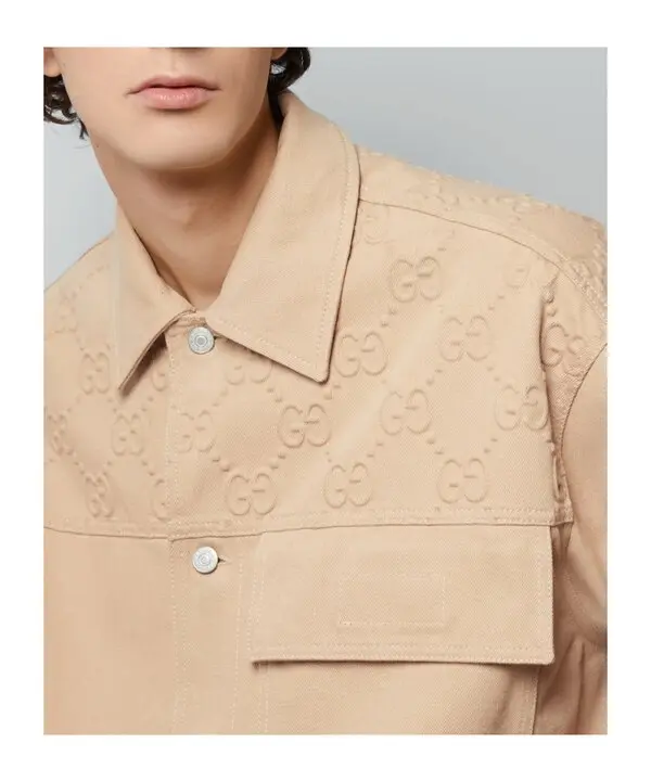 Gucci Gg Detail Denim Jacket - Nude