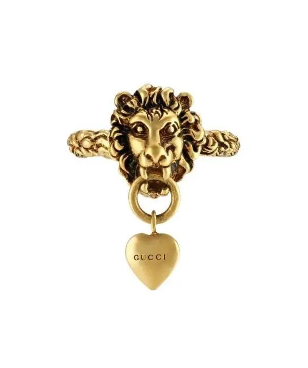 Gucci Lion Head Heart Charm Ring - Yellow