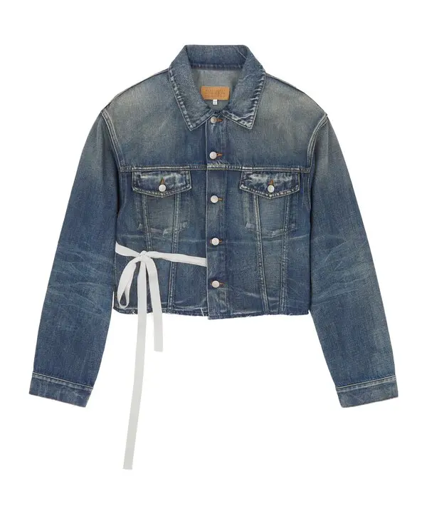 MAISON MARGIELA Cropped Denim Jacket With Raw Hem - Blue