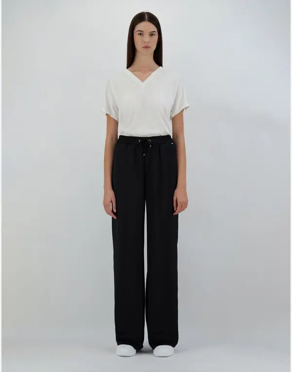 Herno Wide Leg Satin Trousers - Black