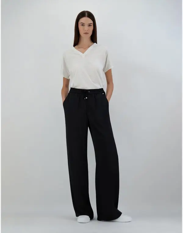 Herno Wide Leg Satin Trousers - Black