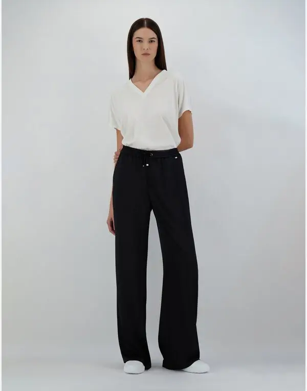 Herno Wide Leg Satin Trousers - Black