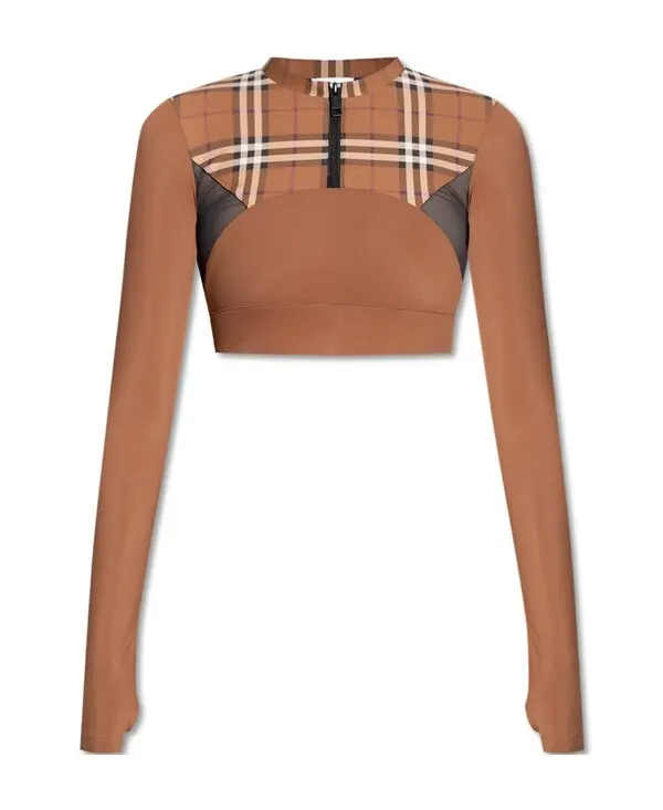 Burberry Checked Stretch-jersey Cropped Top - Brown