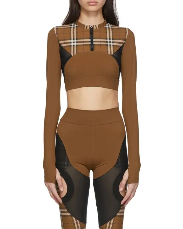 Burberry Checked Stretch-jersey Cropped Top
