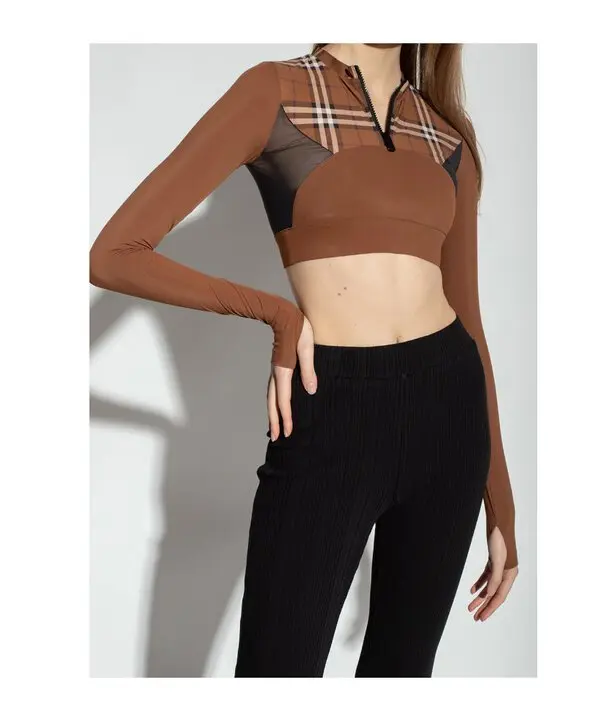 Burberry Checked Stretch-jersey Cropped Top