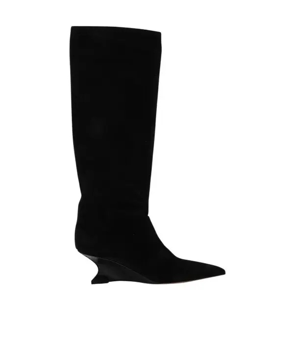 Paris Texas Nina Suede Wedge Heel Boots - Black