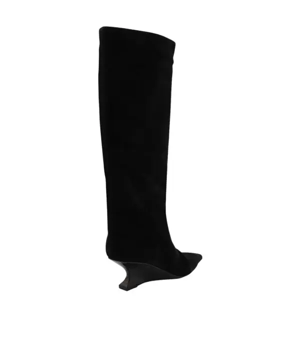 Paris Texas Nina Suede Wedge Heel Boots - Black