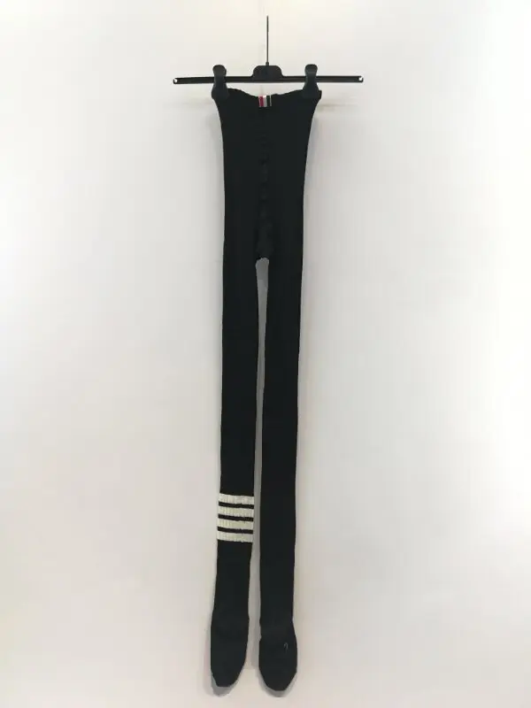 Thom Browne Four-bar Striped Ribbed Tights - Black