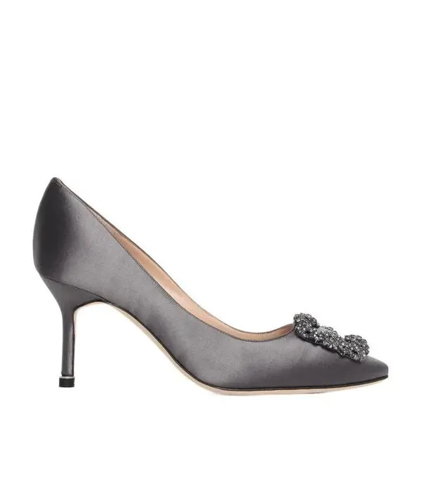 Manolo Blahnik Hangisi 70 Gem Clasp High Heels - Gray