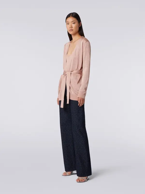 Missoni V-neck Belted Cardigan With Metallic Threading - Nude