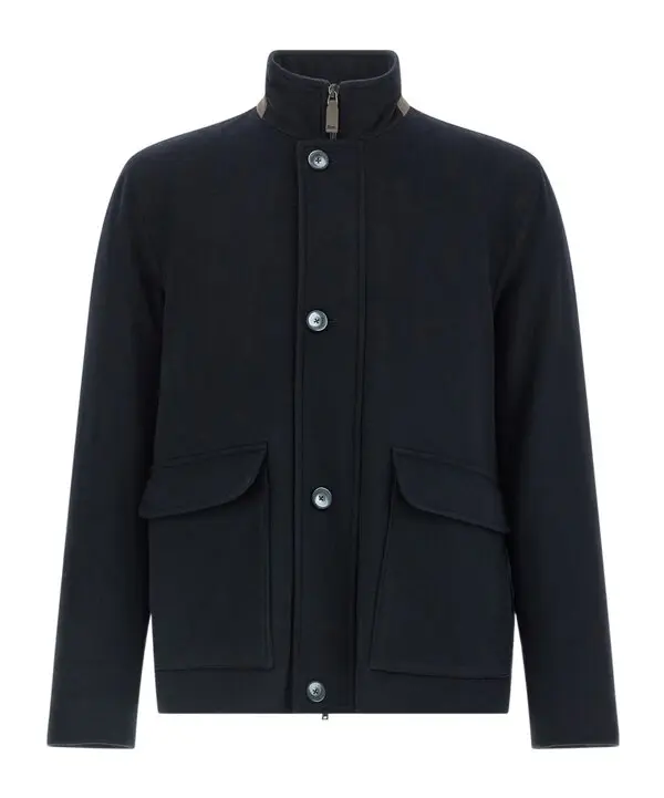 Herno Field Jacket With Stand Collar And Suede Details - Black