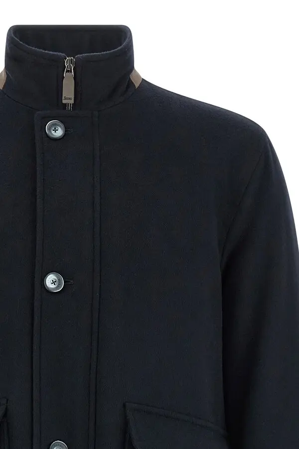 Herno Field Jacket With Stand Collar And Suede Details - Black