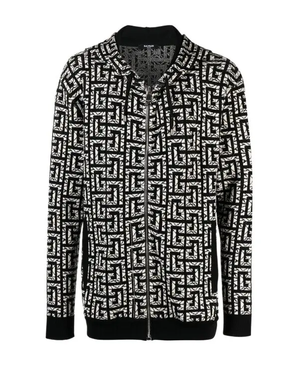 Balmain Monogram Intarsia-knit Zipped Hoodie