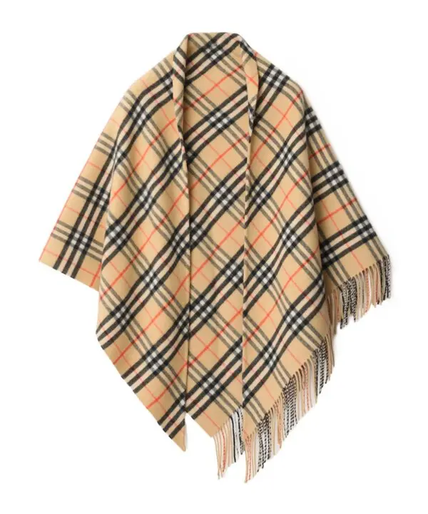 Burberry Checked Fringed-edge Cape - Sand-colored