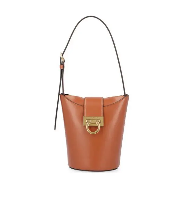FERRAGAMO Trifolio Shoulder Bucket Bag - Brown